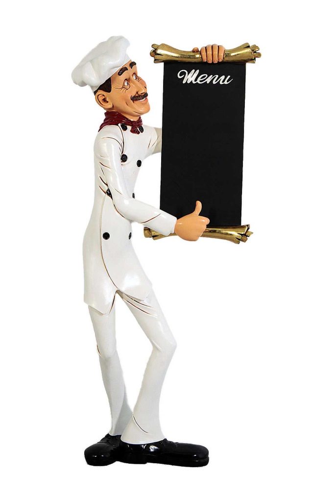 Life Size Fibreglass Resin Skinny Chef with Menu Model - Hamac Trading ...