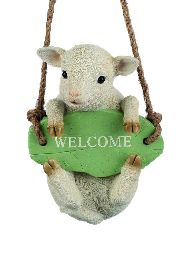 Welcome Lamb on Swing – Lamb with Leaf Welcome Sign