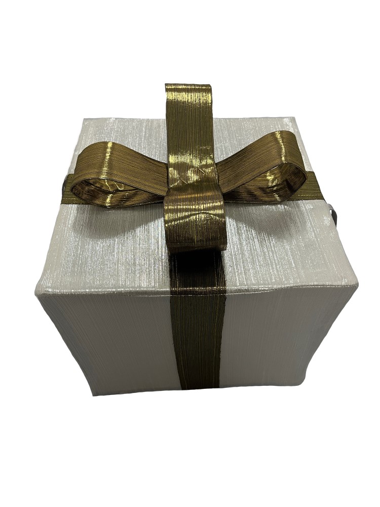 Metallic Fabric Gift Box - Silver & Gold 30cm | Wintry Festive Prop