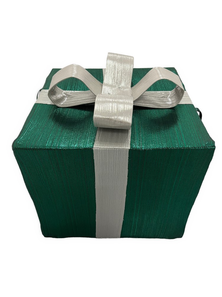 Metallic Fabric Gift Box – Green & Silver 50cm | Large Festive Prop