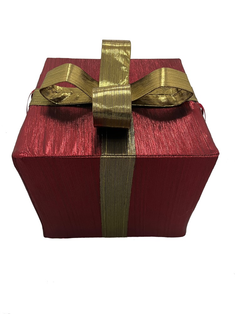 Metallic Fabric Gift Box - Red & Gold 50cm | Perfect For Festive Displays